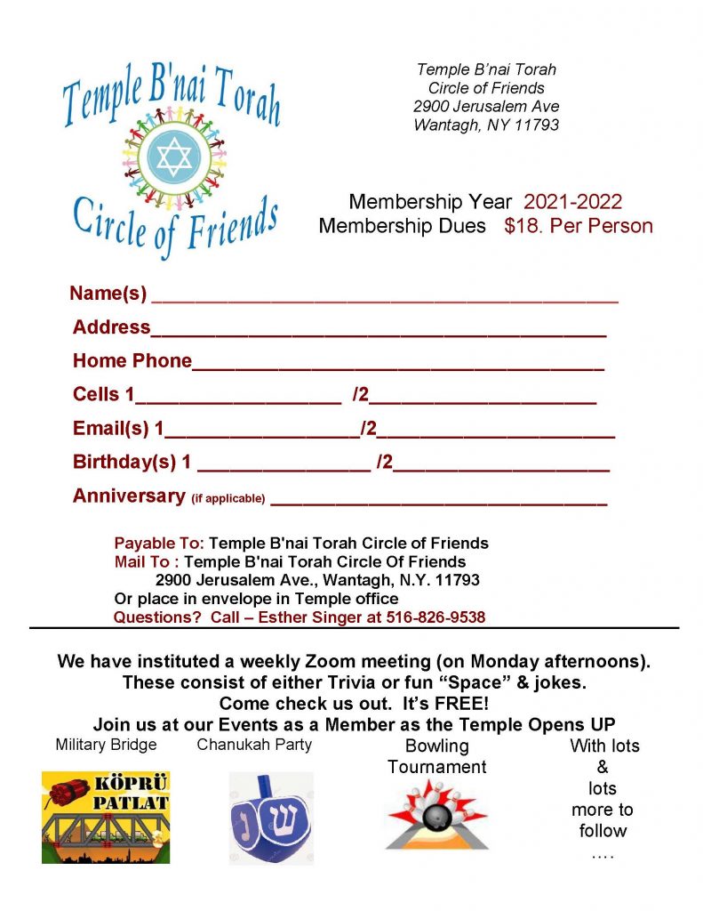 Circle of Friends Membership - Temple Bnai Torah